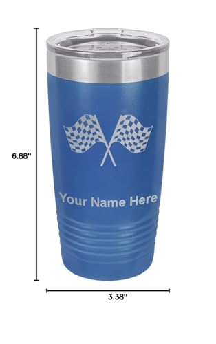 LaserGram 20oz Vacuum Insulated Tumbler Mug, Racing Flags, Personalized Engraving Included (Dark Blue)