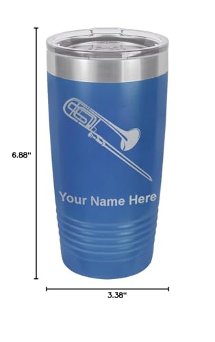 LaserGram 20oz Vacuum Insulated Tumbler Mug, Trombone, Personalized Engraving Included (Dark Blue)