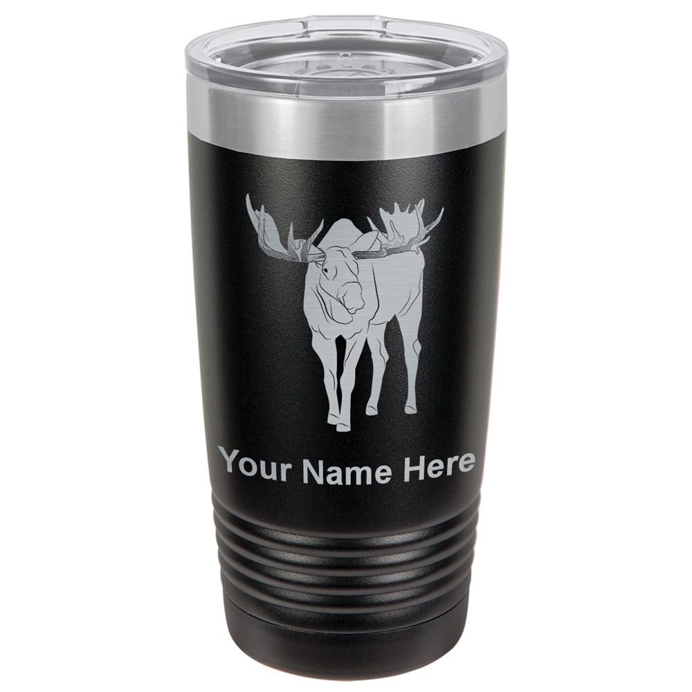 LaserGram 20oz Vacuum Insulated Tumbler Mug, Moose, Personalized Engraving Included (Black)
