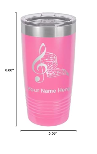 LaserGram 20oz Vacuum Insulated Tumbler Mug, Musical Notes, Personalized Engraving Included (Pink)