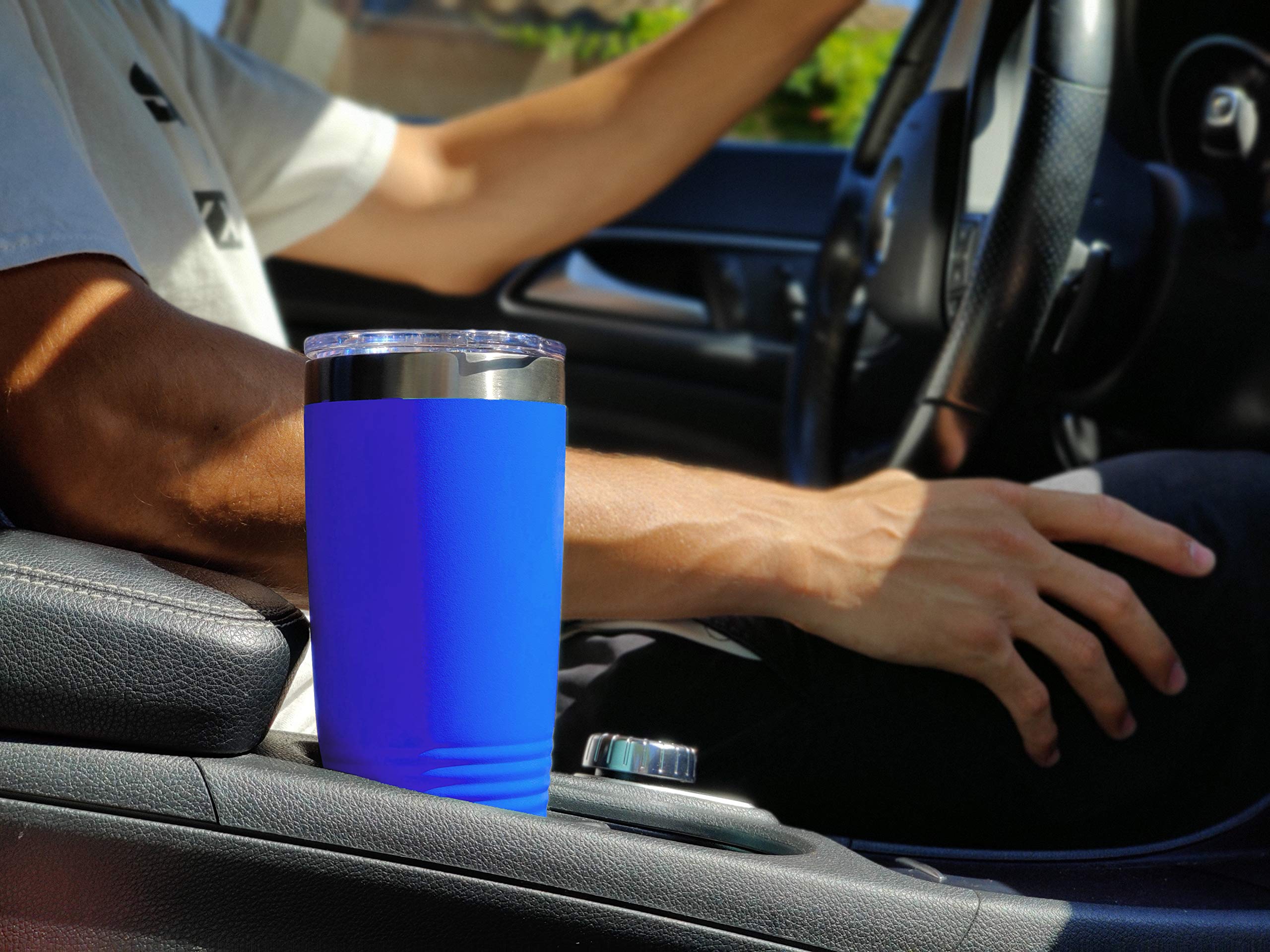 LaserGram 20oz Vacuum Insulated Tumbler Mug, Tiki Statue, Personalized Engraving Included (Dark Blue)