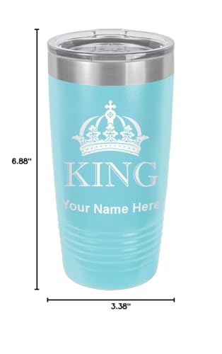 LaserGram 20oz Vacuum Insulated Tumbler Mug, King Crown, Personalized Engraving Included (Light Blue)