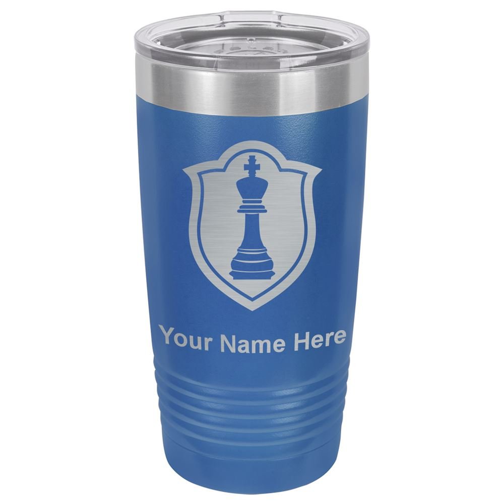 LaserGram 20oz Vacuum Insulated Tumbler Mug, Chess King, Personalized Engraving Included (Dark Blue)