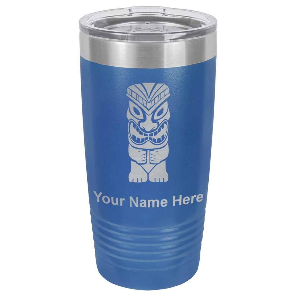 LaserGram 20oz Vacuum Insulated Tumbler Mug, Tiki Statue, Personalized Engraving Included (Dark Blue)