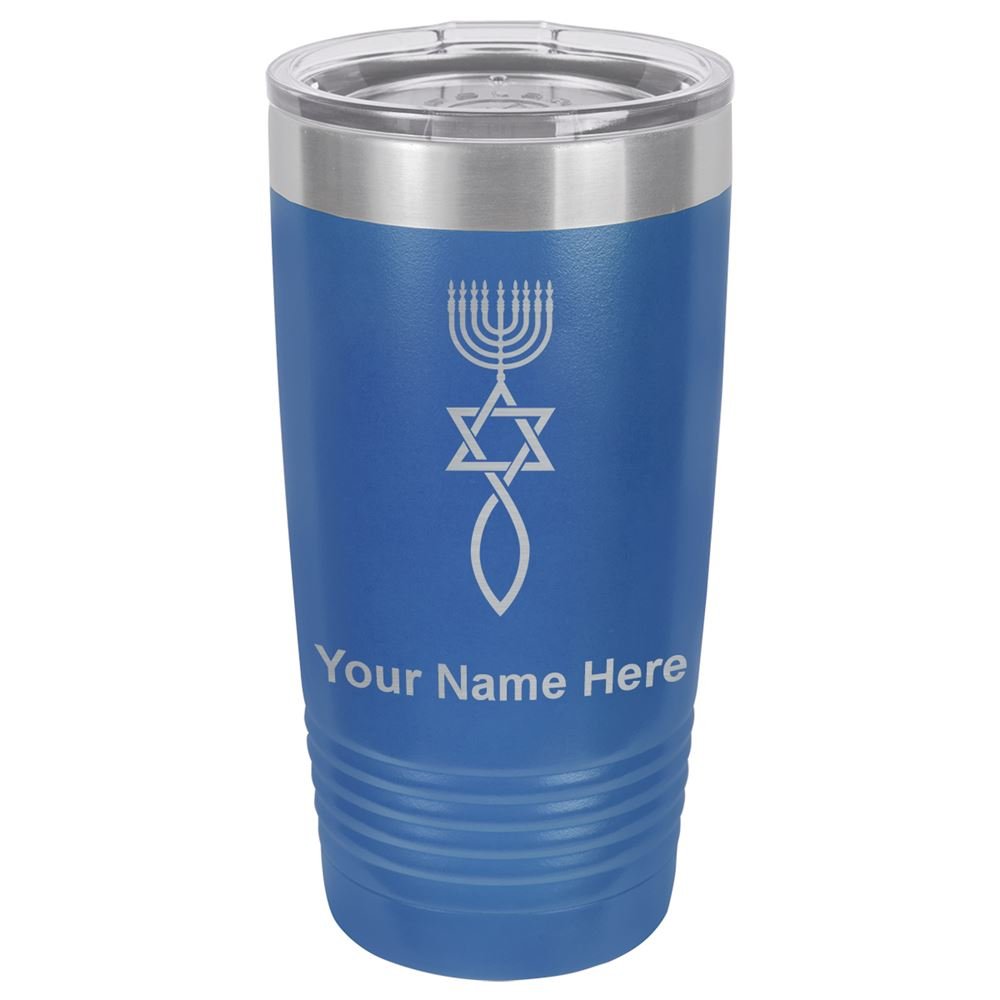 LaserGram 20oz Vacuum Insulated Tumbler Mug, Messianic Symbol, Personalized Engraving Included (Dark Blue)
