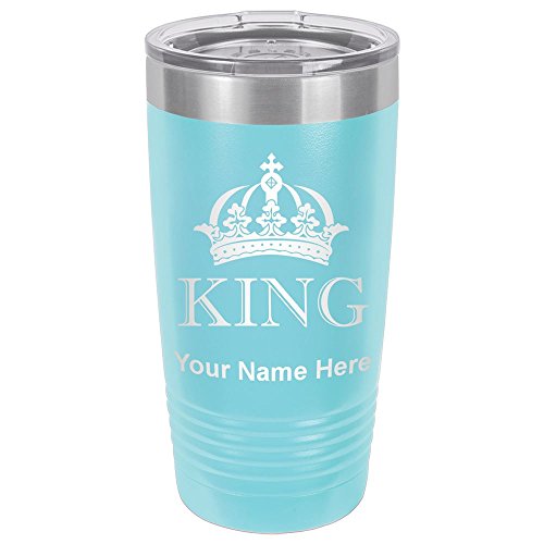LaserGram 20oz Vacuum Insulated Tumbler Mug, King Crown, Personalized Engraving Included (Light Blue)