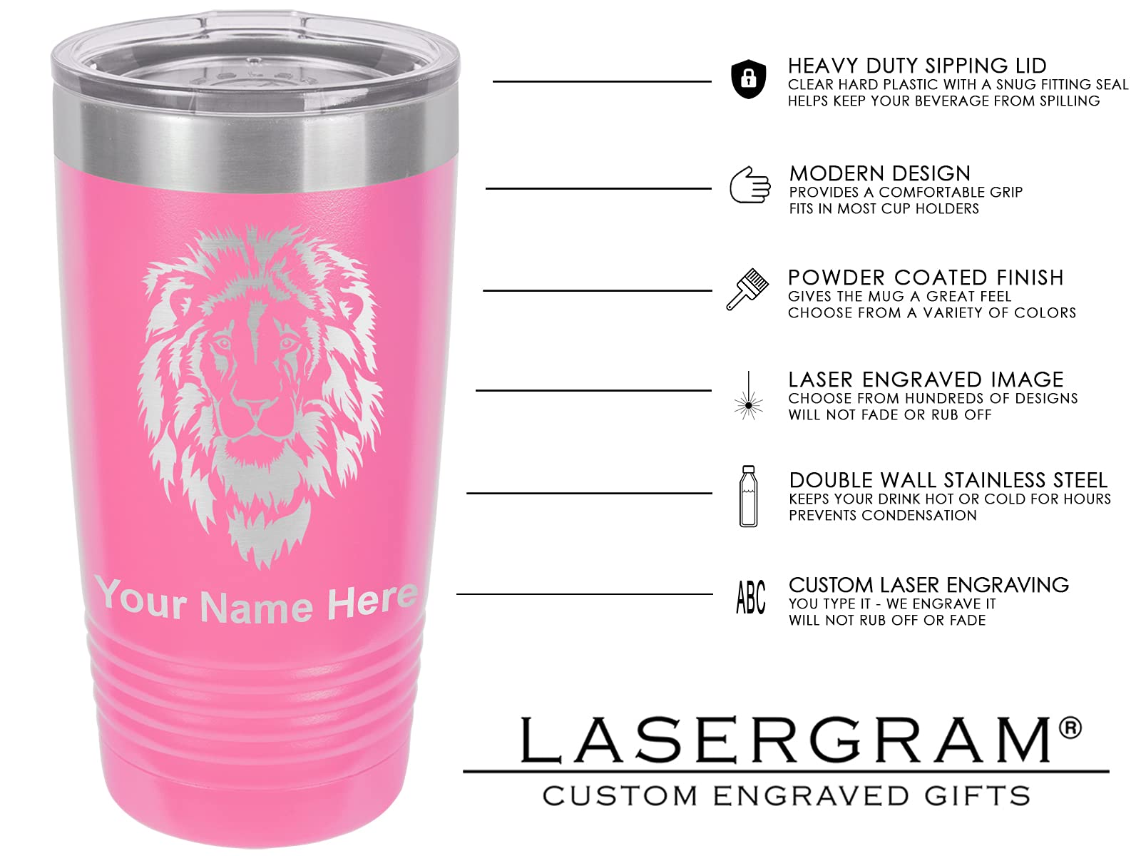 LaserGram 20oz Vacuum Insulated Tumbler Mug, Jolly Roger, Personalized Engraving Included (Pink)