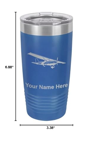 LaserGram 20oz Vacuum Insulated Tumbler Mug, High Wing Airplane, Personalized Engraving Included (Dark Blue)