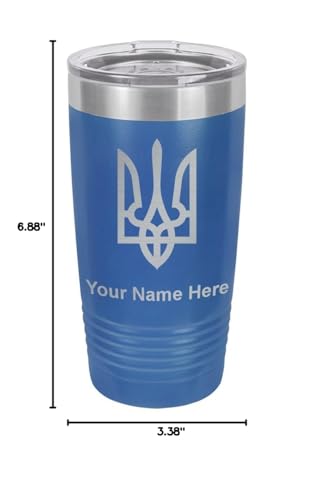 LaserGram 20oz Vacuum Insulated Tumbler Mug, Flag of Ukraine, Personalized Engraving Included (Dark Blue)