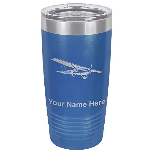 LaserGram 20oz Vacuum Insulated Tumbler Mug, High Wing Airplane, Personalized Engraving Included (Dark Blue)