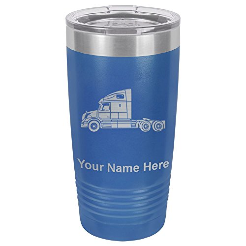 LaserGram 20oz Vacuum Insulated Tumbler Mug, Truck Cab, Personalized Engraving Included (Dark Blue)
