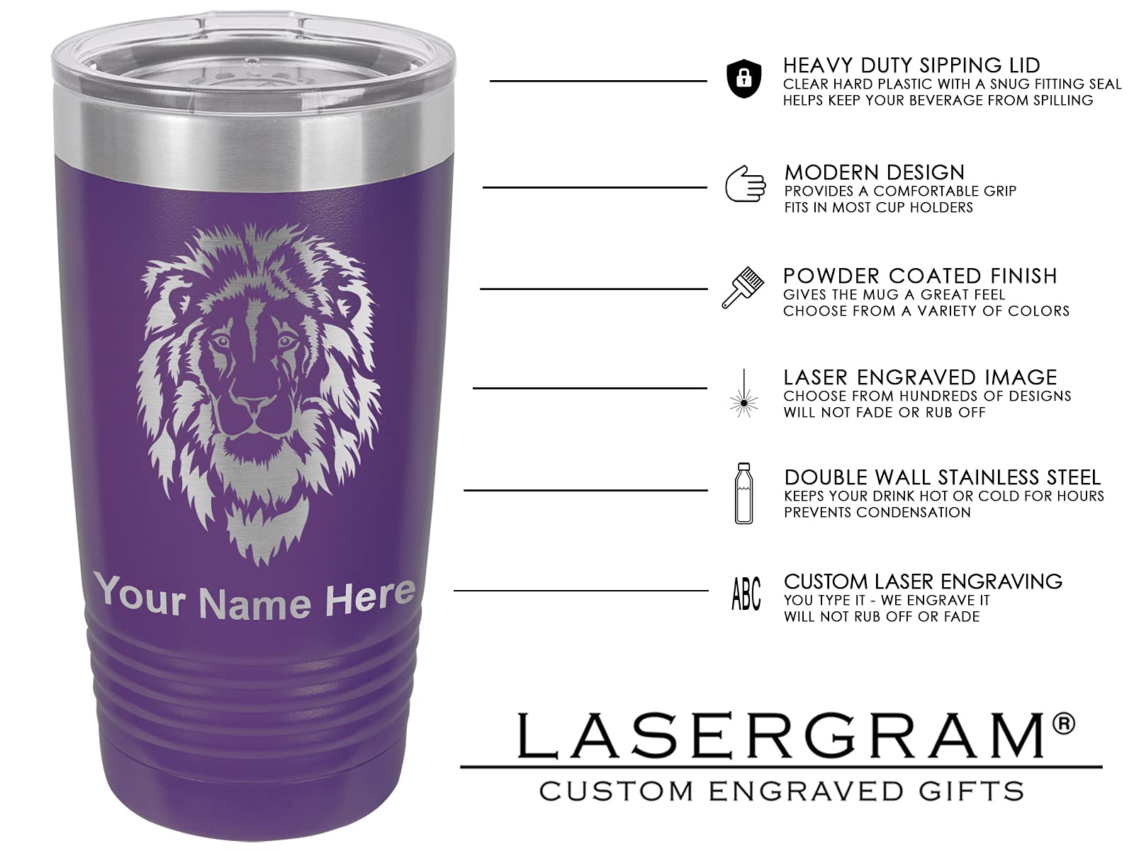 LaserGram 20oz Vacuum Insulated Tumbler Mug, Pegasus, Personalized Engraving Included (Dark Purple)
