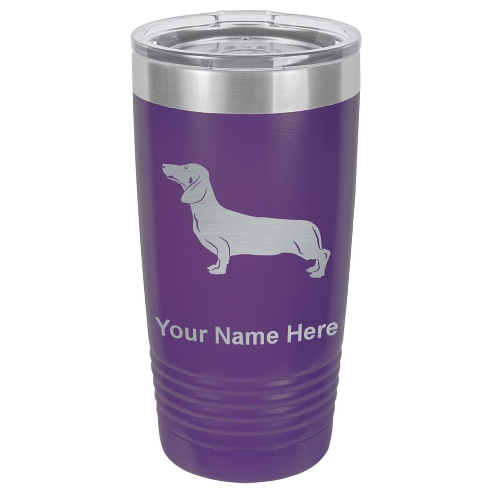 LaserGram 20oz Vacuum Insulated Tumbler Mug, Dachshund Dog, Personalized Engraving Included (Dark Purple)