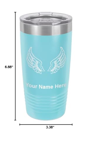 LaserGram 20oz Vacuum Insulated Tumbler Mug, Angel Wings, Personalized Engraving Included (Light Blue)