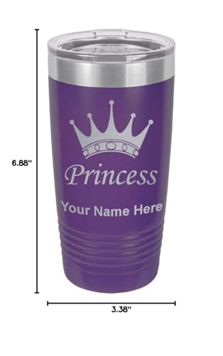 LaserGram 20oz Vacuum Insulated Tumbler Mug, Princess Crown, Personalized Engraving Included (Dark Purple)