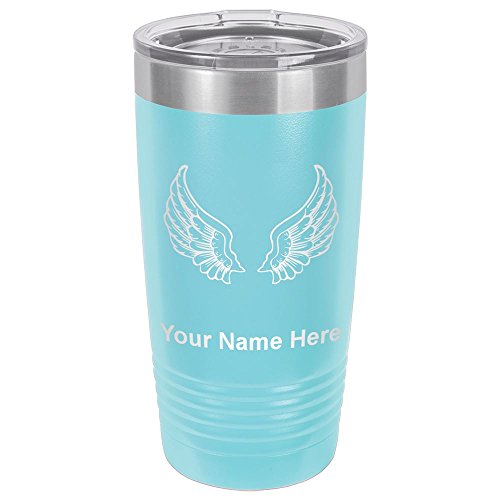 LaserGram 20oz Vacuum Insulated Tumbler Mug, Angel Wings, Personalized Engraving Included (Light Blue)