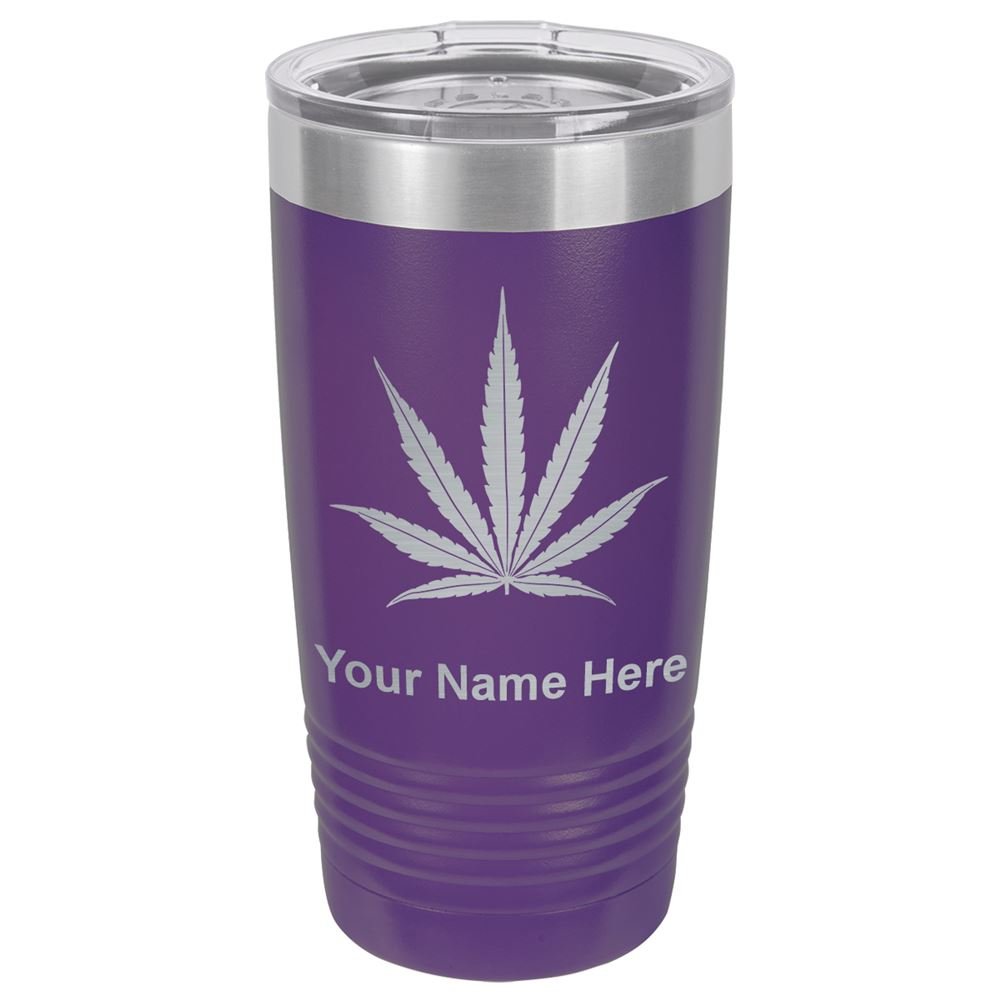 LaserGram 20oz Vacuum Insulated Tumbler Mug, Marijuana leaf, Personalized Engraving Included (Dark Purple)
