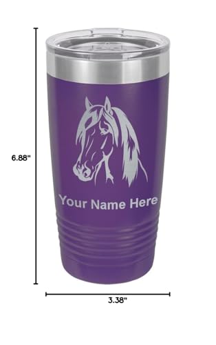 LaserGram 20oz Vacuum Insulated Tumbler Mug, Horse Head 1, Personalized Engraving Included (Dark Purple)