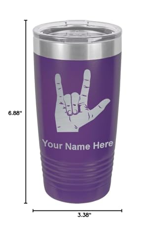 LaserGram 20oz Vacuum Insulated Tumbler Mug, Sign Language I Love You, Personalized Engraving Included (Dark Purple)