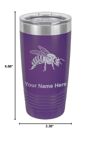LaserGram 20oz Vacuum Insulated Tumbler Mug, Honey Bee, Personalized Engraving Included (Dark Purple)