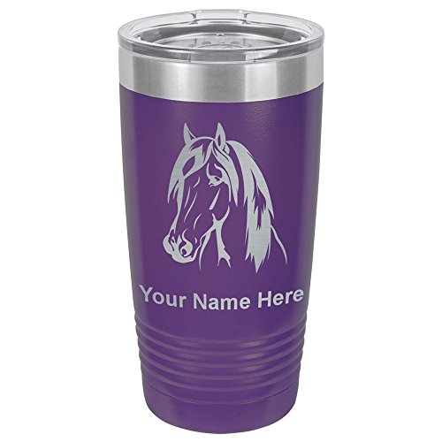 LaserGram 20oz Vacuum Insulated Tumbler Mug, Horse Head 1, Personalized Engraving Included (Dark Purple)