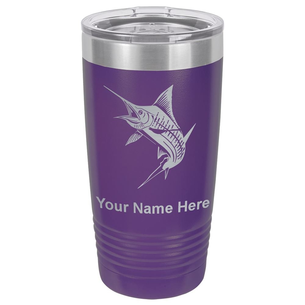 LaserGram 20oz Vacuum Insulated Tumbler Mug, Marlin Fish, Personalized Engraving Included (Dark Purple)