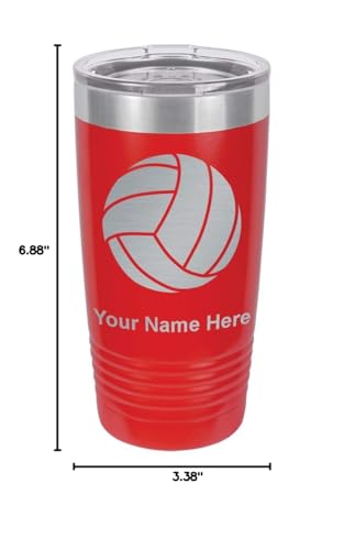 LaserGram 20oz Vacuum Insulated Tumbler Mug, Volleyball Ball, Personalized Engraving Included (Red)