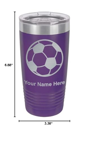 LaserGram 20oz Vacuum Insulated Tumbler Mug, Soccer Ball, Personalized Engraving Included (Dark Purple)