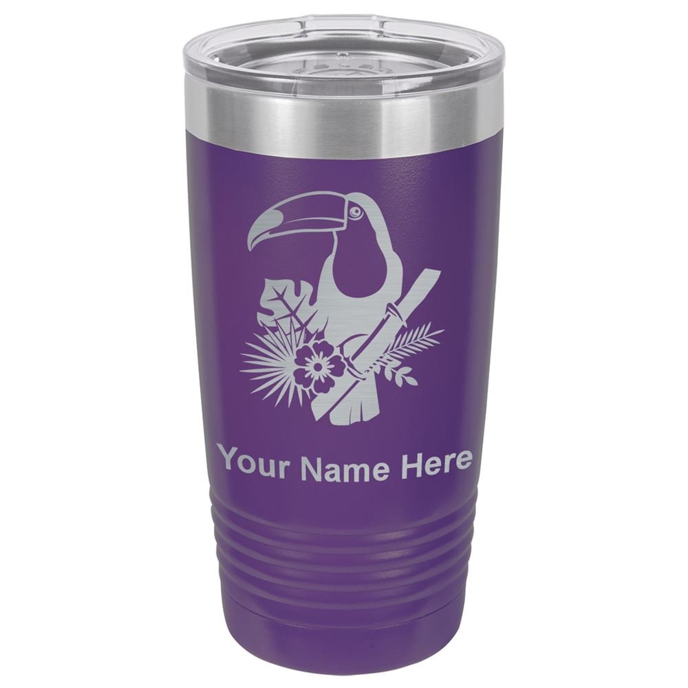LaserGram 20oz Vacuum Insulated Tumbler Mug, Toucan, Personalized Engraving Included (Dark Purple)