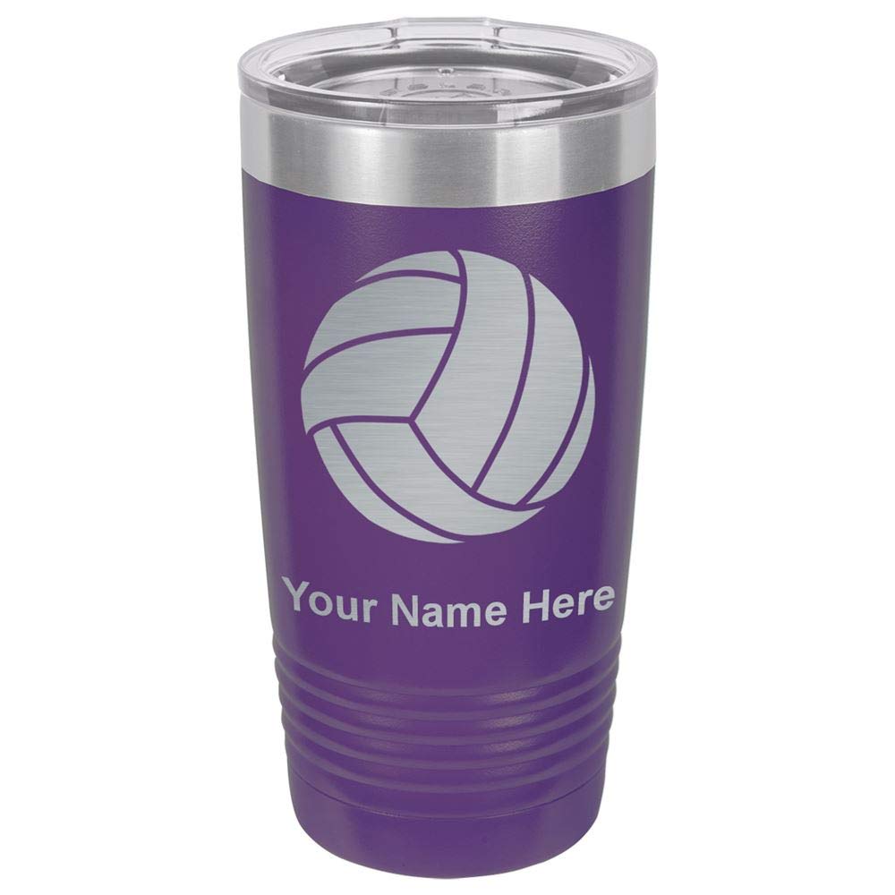 LaserGram 20oz Vacuum Insulated Tumbler Mug, Volleyball Ball, Personalized Engraving Included (Dark Purple)