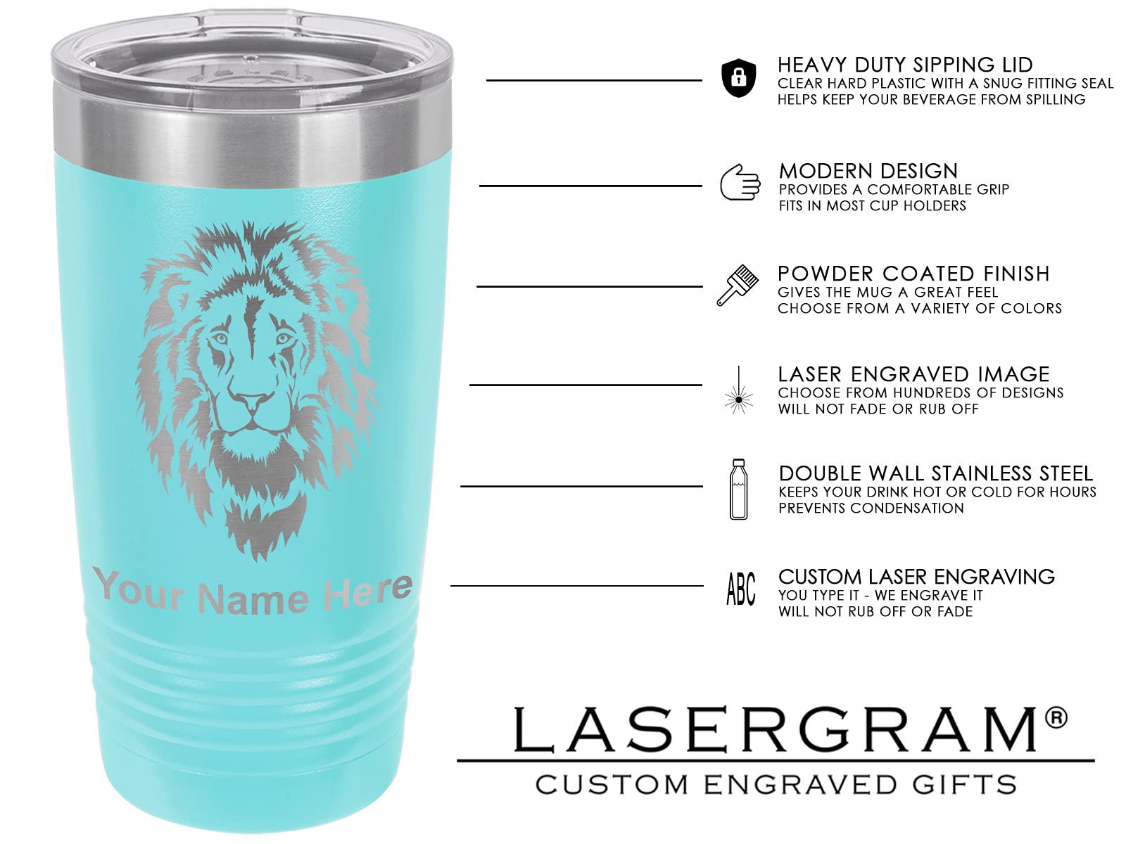 LaserGram 20oz Vacuum Insulated Tumbler Mug, Scorpion, Personalized Engraving Included (Light Blue)