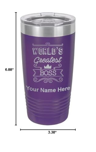 LaserGram 20oz Vacuum Insulated Tumbler Mug, World's Greatest Boss, Personalized Engraving Included (Dark Purple)