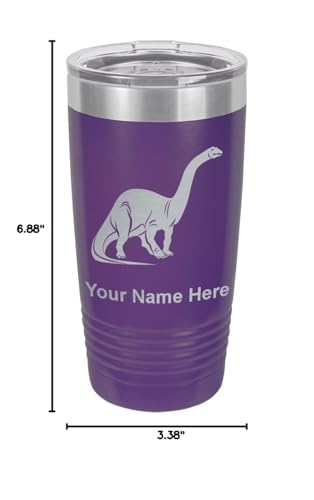 LaserGram 20oz Vacuum Insulated Tumbler Mug, Brontosaurus Dinosaur, Personalized Engraving Included (Dark Purple)
