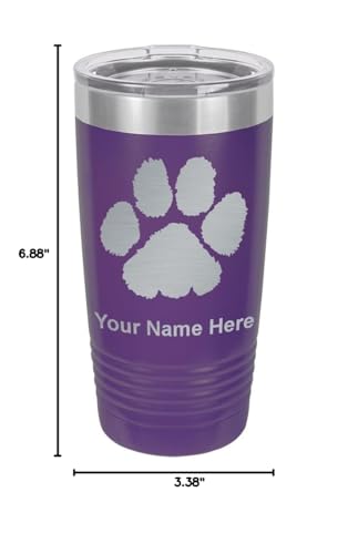 LaserGram 20oz Vacuum Insulated Tumbler Mug, Paw Print, Personalized Engraving Included (Dark Purple)