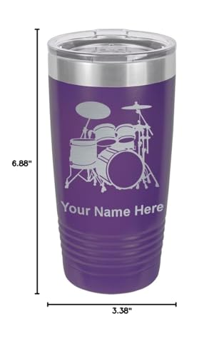 LaserGram 20oz Vacuum Insulated Tumbler Mug, Drum Set, Personalized Engraving Included (Dark Purple)