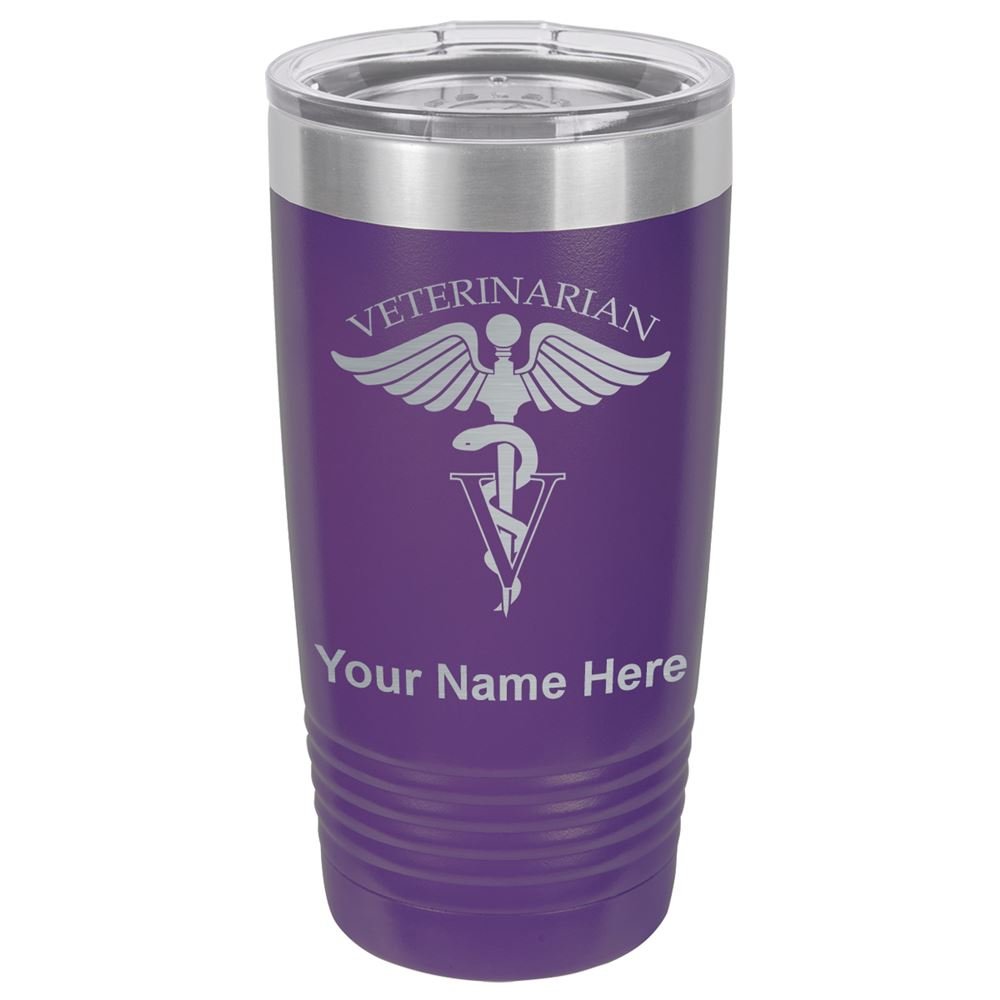 LaserGram 20oz Vacuum Insulated Tumbler Mug, Veterinarian, Personalized Engraving Included (Dark Purple)