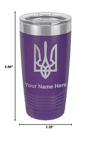 LaserGram 20oz Vacuum Insulated Tumbler Mug, Flag of Ukraine, Personalized Engraving Included (Dark Purple)