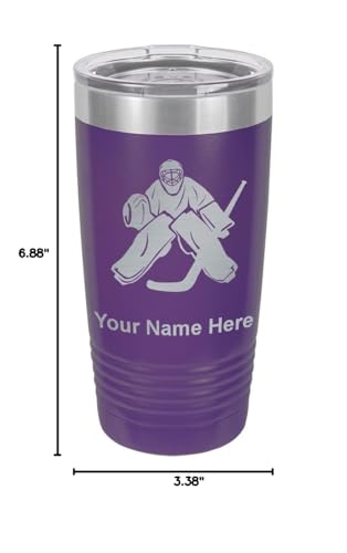 LaserGram 20oz Vacuum Insulated Tumbler Mug, Hockey Goalie, Personalized Engraving Included (Dark Purple)