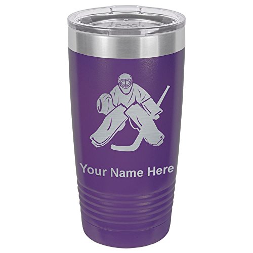 LaserGram 20oz Vacuum Insulated Tumbler Mug, Hockey Goalie, Personalized Engraving Included (Dark Purple)