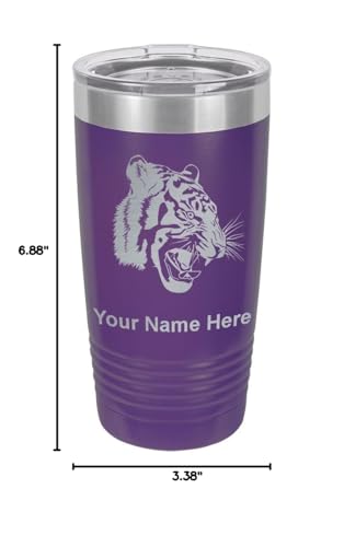 LaserGram 20oz Vacuum Insulated Tumbler Mug, Tiger Head, Personalized Engraving Included (Dark Purple)