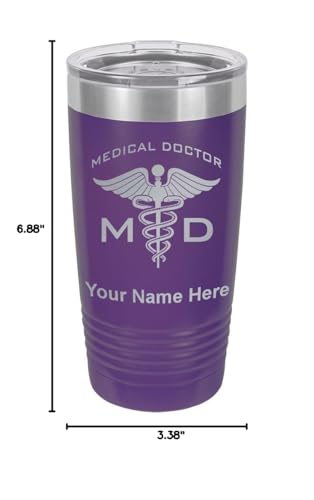 LaserGram 20oz Vacuum Insulated Tumbler Mug, MD Medical Doctor, Personalized Engraving Included (Dark Purple)