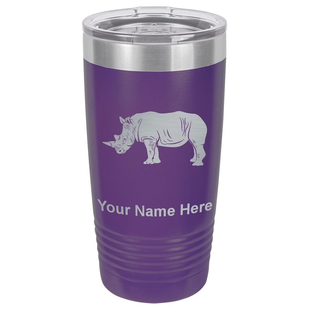 LaserGram 20oz Vacuum Insulated Tumbler Mug, Rhinoceros, Personalized Engraving Included (Dark Purple)