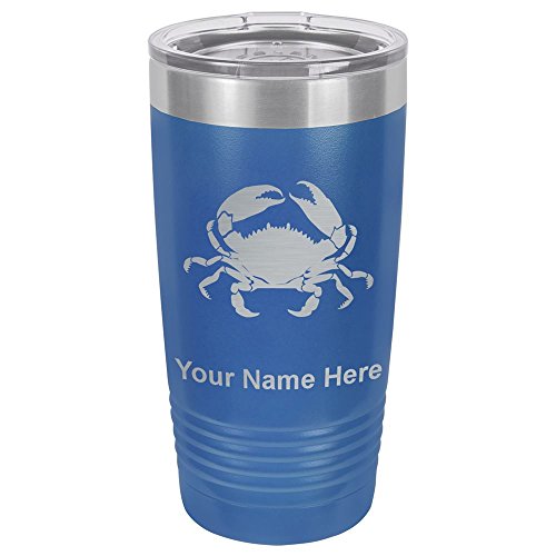 LaserGram 20oz Vacuum Insulated Tumbler Mug, Crab, Personalized Engraving Included (Dark Blue)