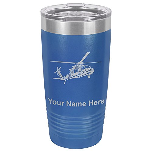 LaserGram 20oz Vacuum Insulated Tumbler Mug, Military Helicopter 1, Personalized Engraving Included (Dark Blue)