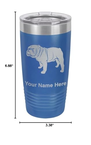 LaserGram 20oz Vacuum Insulated Tumbler Mug, Bulldog Dog, Personalized Engraving Included (Dark Blue)