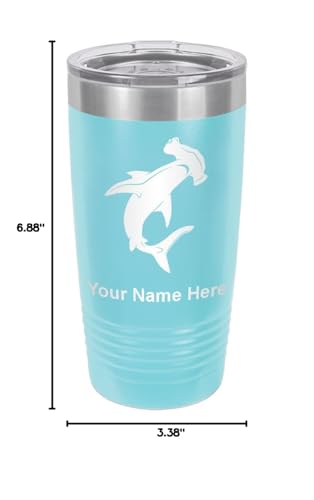 LaserGram 20oz Vacuum Insulated Tumbler Mug, Hammerhead Shark, Personalized Engraving Included (Light Blue)