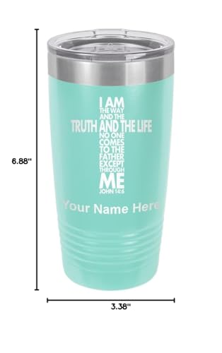 LaserGram 20oz Vacuum Insulated Tumbler Mug, Bible Verse John 14-6, Personalized Engraving Included (Teal)