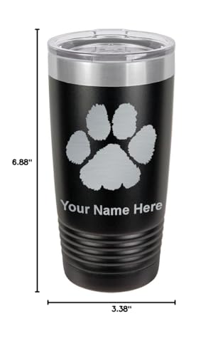 LaserGram 20oz Vacuum Insulated Tumbler Mug, Paw Print, Personalized Engraving Included (Black)