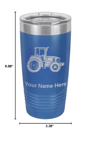 LaserGram 20oz Vacuum Insulated Tumbler Mug, Farm Tractor, Personalized Engraving Included (Dark Blue)