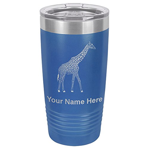 LaserGram 20oz Vacuum Insulated Tumbler Mug, Giraffe, Personalized Engraving Included (Dark Blue)